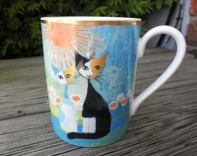 Vintage Goebel Cat Mug - 1990s Porcelain Cubist Cats Coffee Mug / Tea Cup by Rosina Wachtmeister ...
