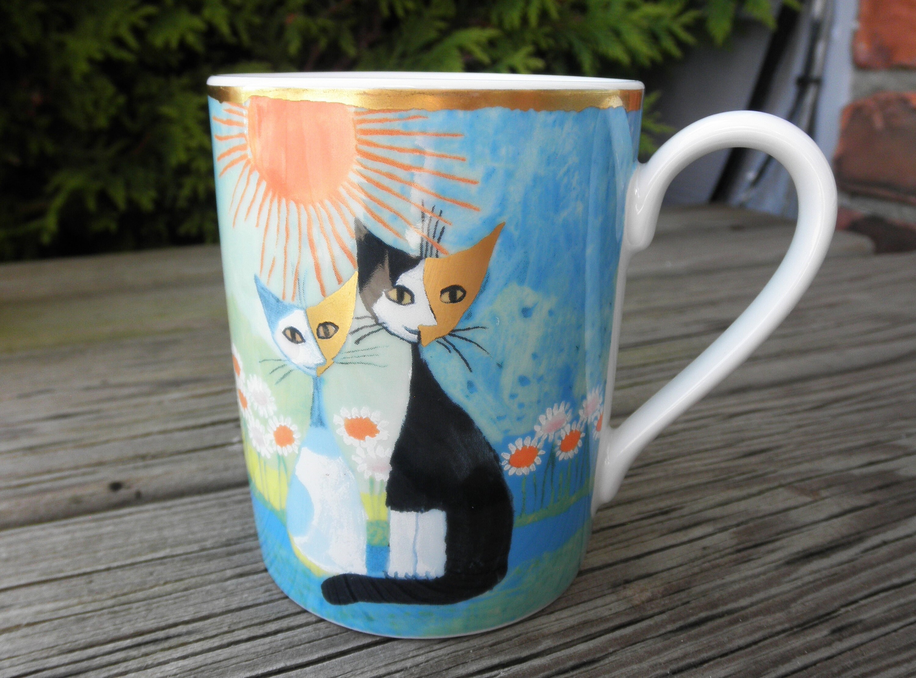 Vintage Goebel Cat Mug 1990s Porcelain Cubist Cats Coffee Mug / Tea Cup by Rosina Wachtmeister ...