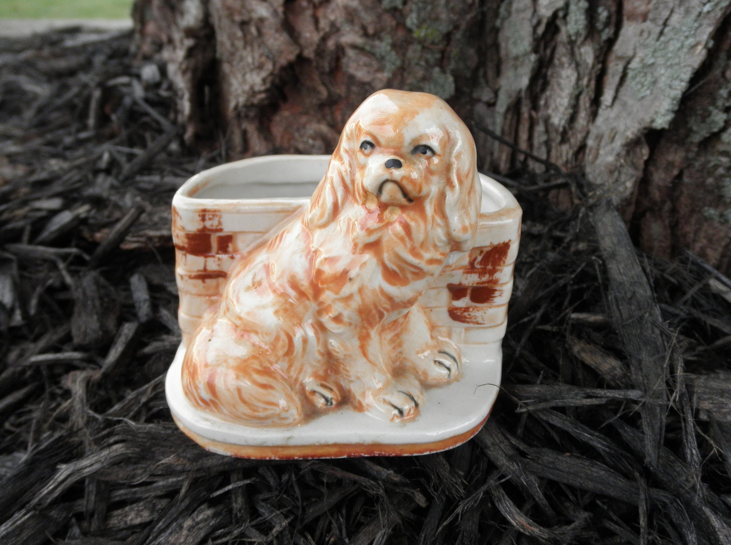 Vintage Dog Planter / Trinket Holder - Ceramic Shih Tzu Figurine Home ...