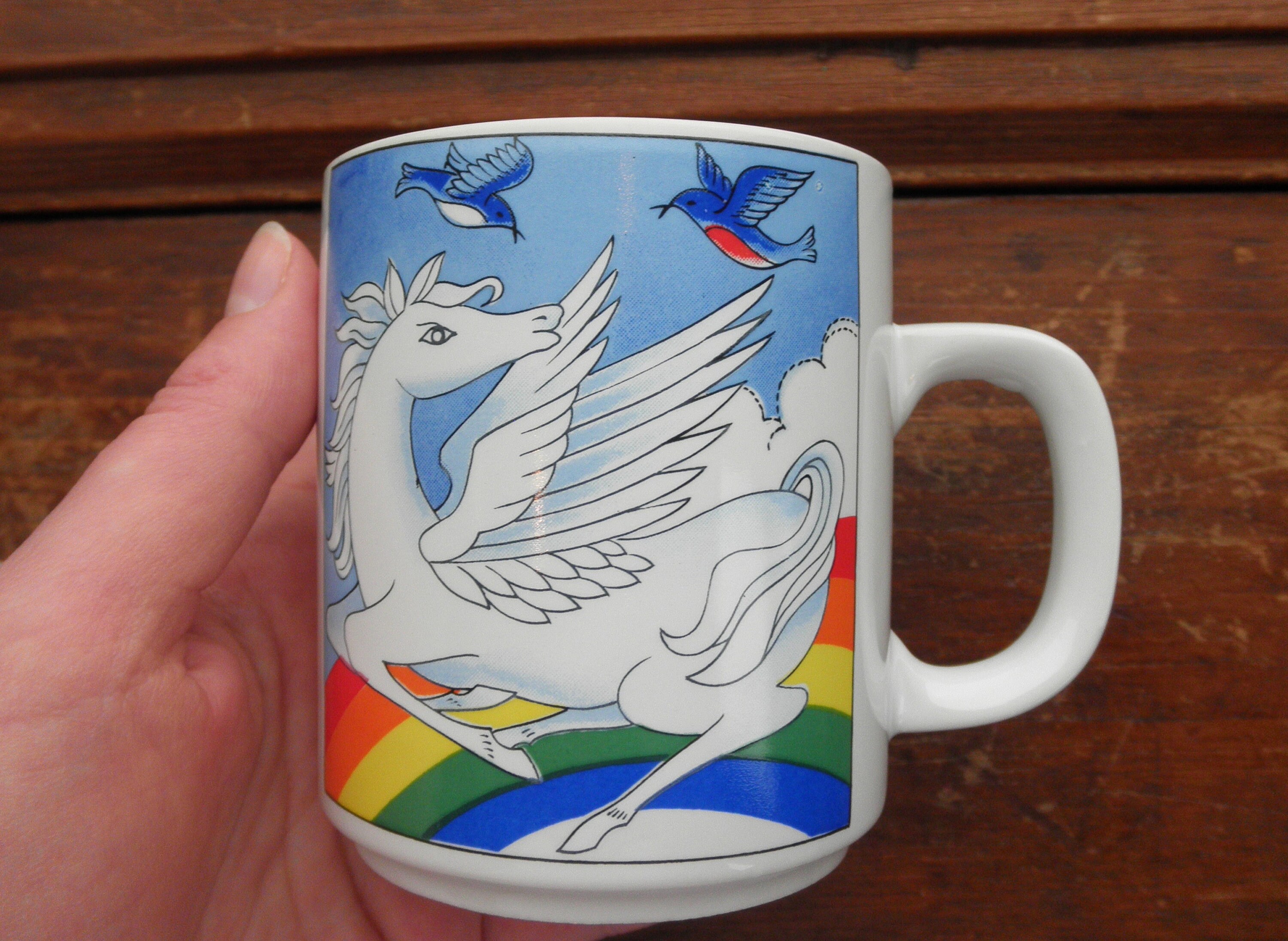 Vintage Pegasus Coffee Mugs - 1980s Ceramic Tea Cups - Pegasus Mug Set Eco Gift - Collectible ...