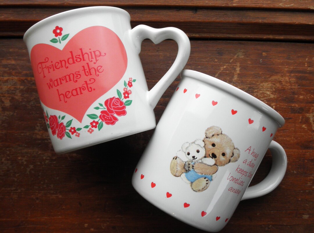 Vintage Teddy Bears Friendship Coffee Cups / Mugs - Retro 80s ...