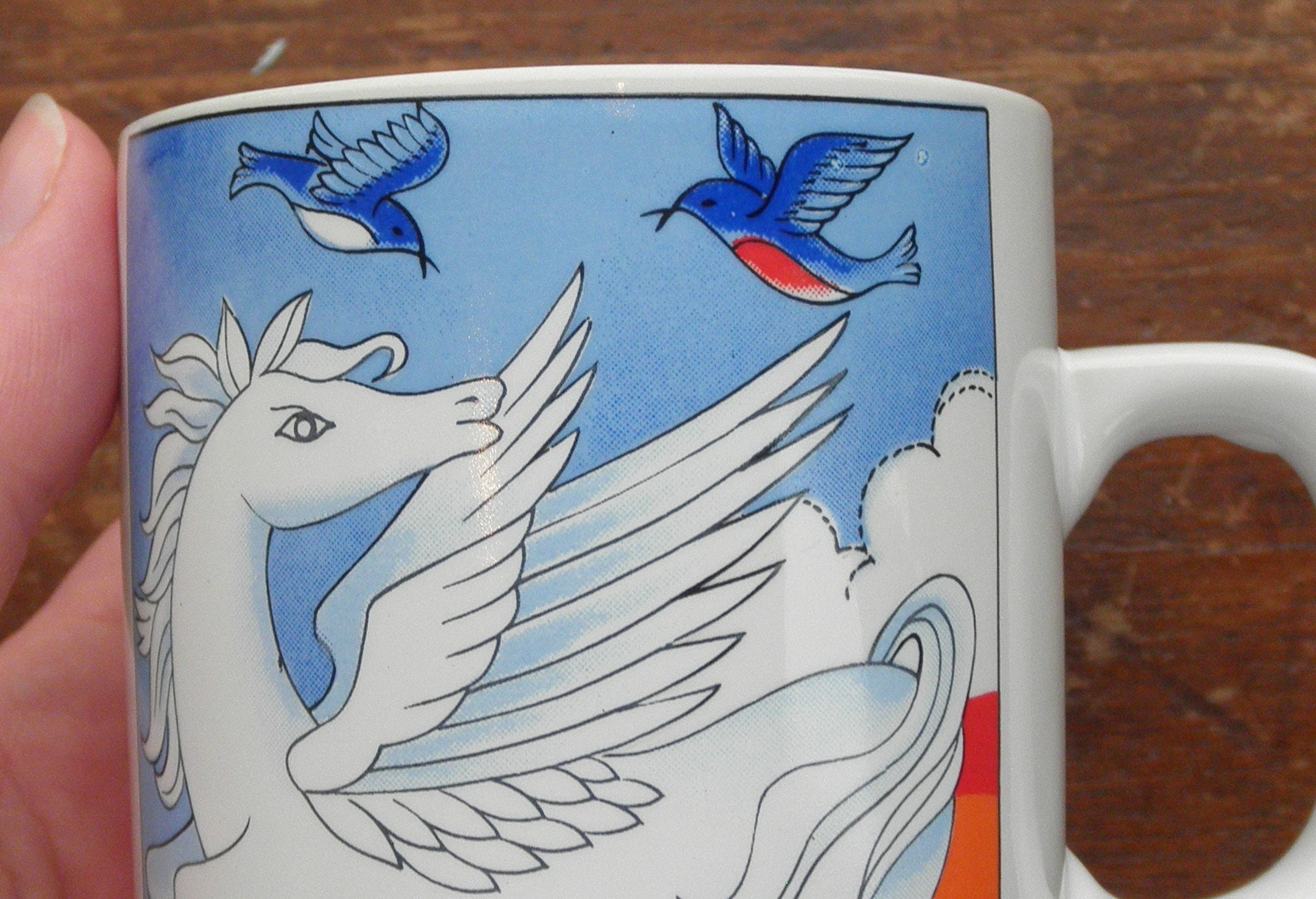 Vintage Pegasus Coffee Mugs - 1980s Ceramic Tea Cups - Pegasus Mug Set Eco Gift - Collectible ...