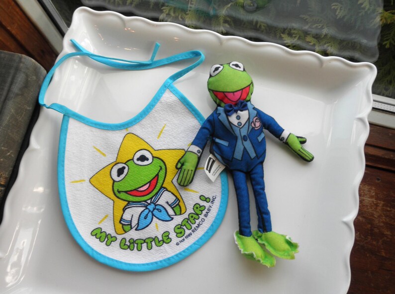 Vintage Kermit the Frog Felt Plush & Baby Kermie Bib - 1980s - 1990s ...