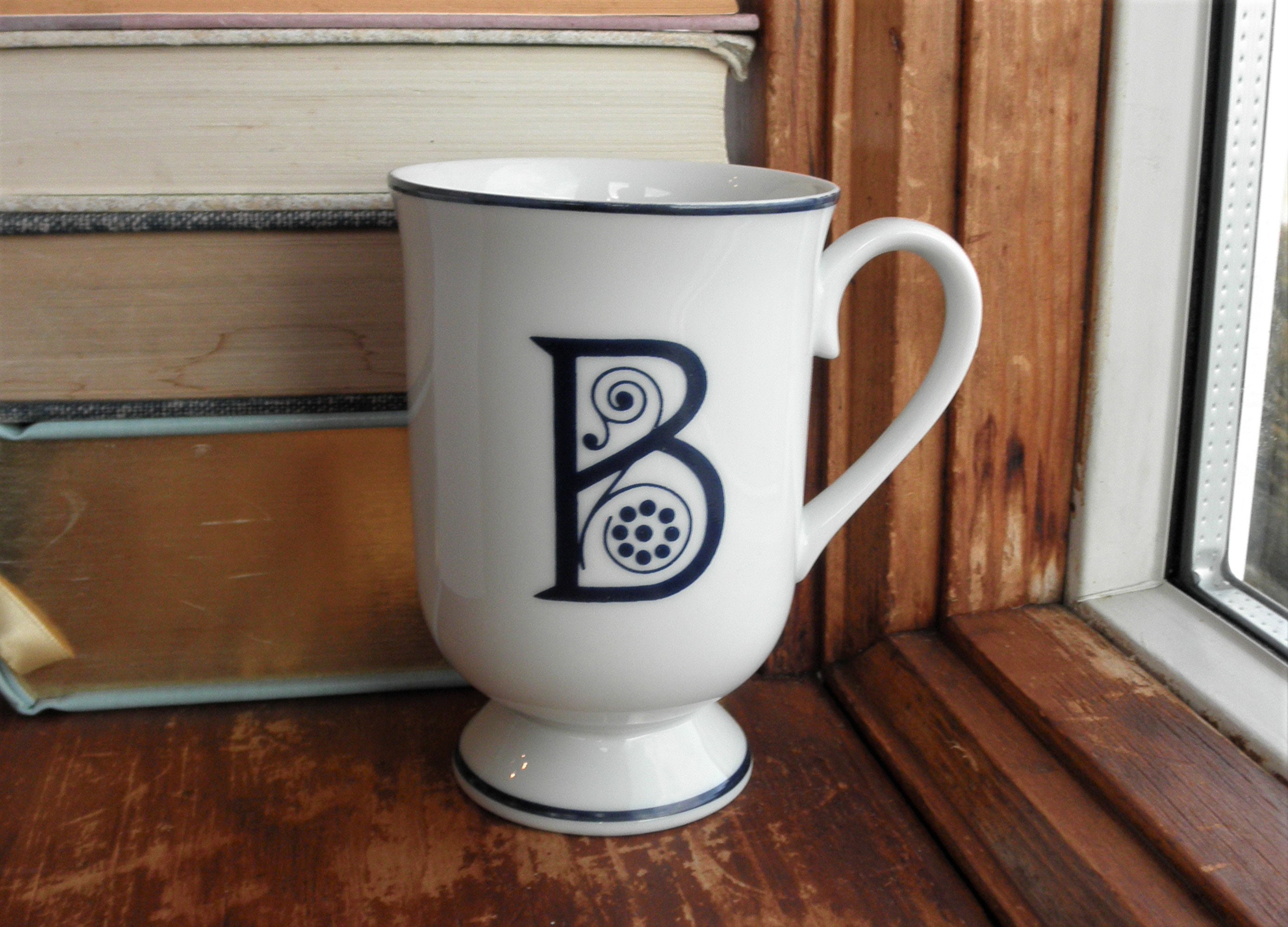 Vintage Letter B Mug - Blue Initial B Personalized Coffee Cup - Retro ...