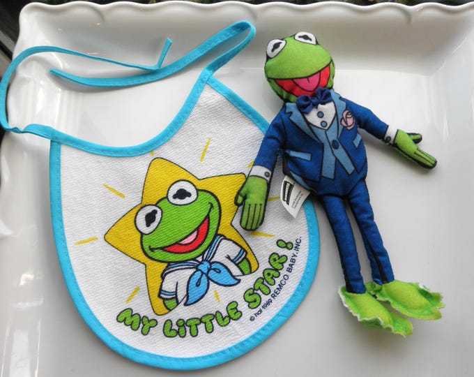 Vintage Kermit the Frog Felt Plush & Baby Kermie Bib - 1980s - 1990s ...
