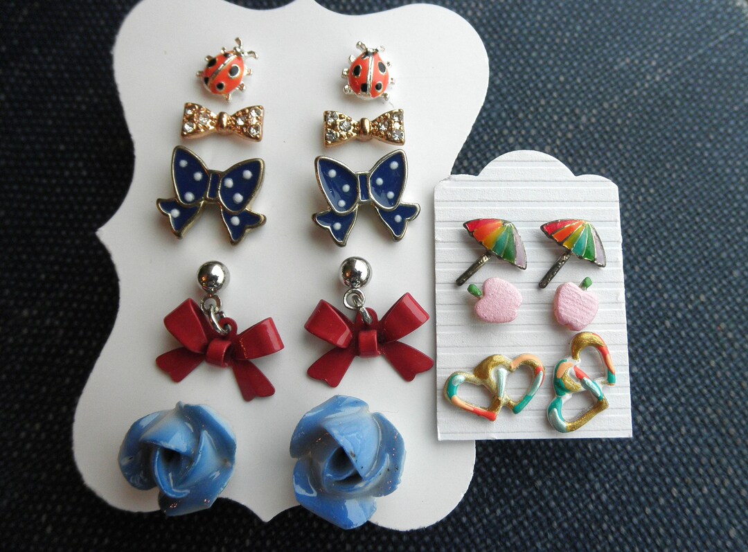 Vintage 1980s Stud Earrings Flowers / Bows / Lady Bugs / Apples ...