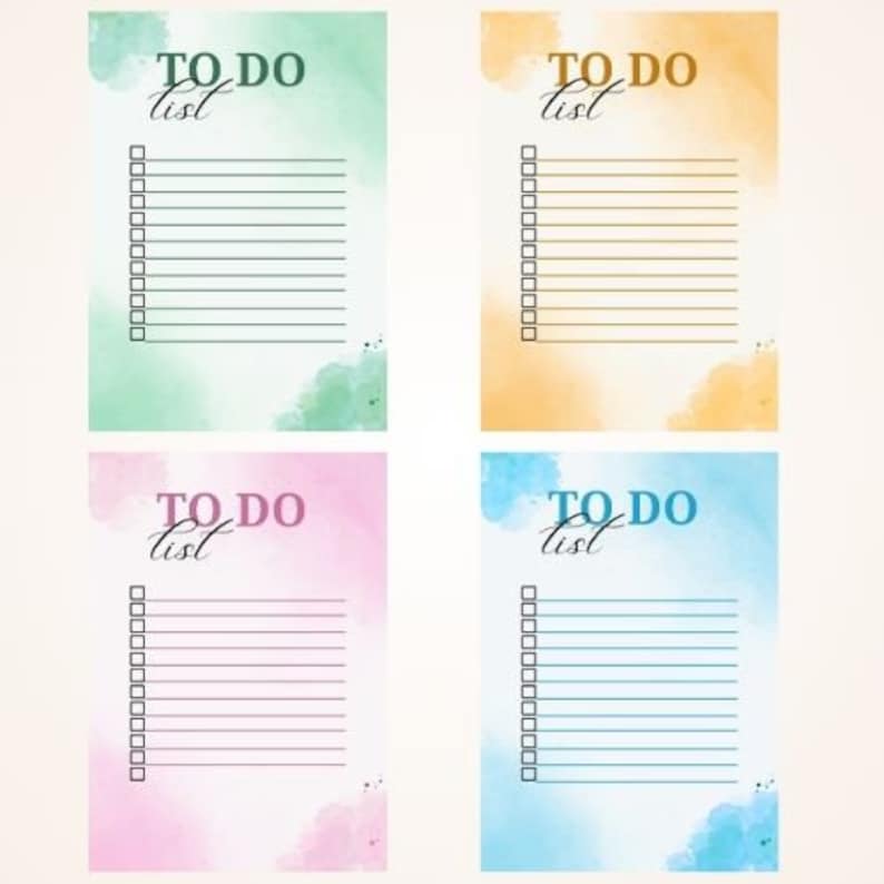 Printable to Do List Watercolor Effect Different Color Options Task ...
