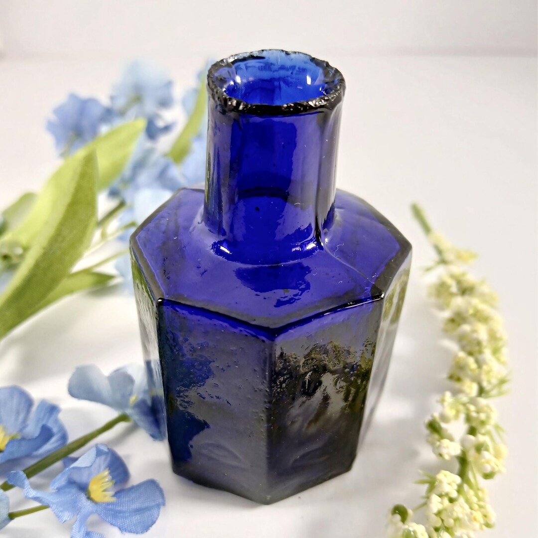 Vintage Cobalt Blue Ink Bottle, Antique Tall Octagonal Inkwell, Rare ...