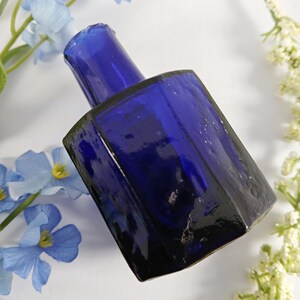 Vintage Cobalt Blue Ink Bottle, Antique Tall Octagonal Inkwell, Rare ...