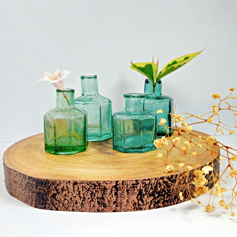 Octagonal Antique Ink Pots, Old Vintage Ink Bottles, Retro Glass ...