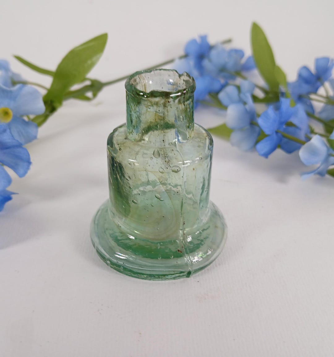 Circa 1900 Vintage Aqua Glass Bottle. Bell Shape Inkwell Writing Ink ...