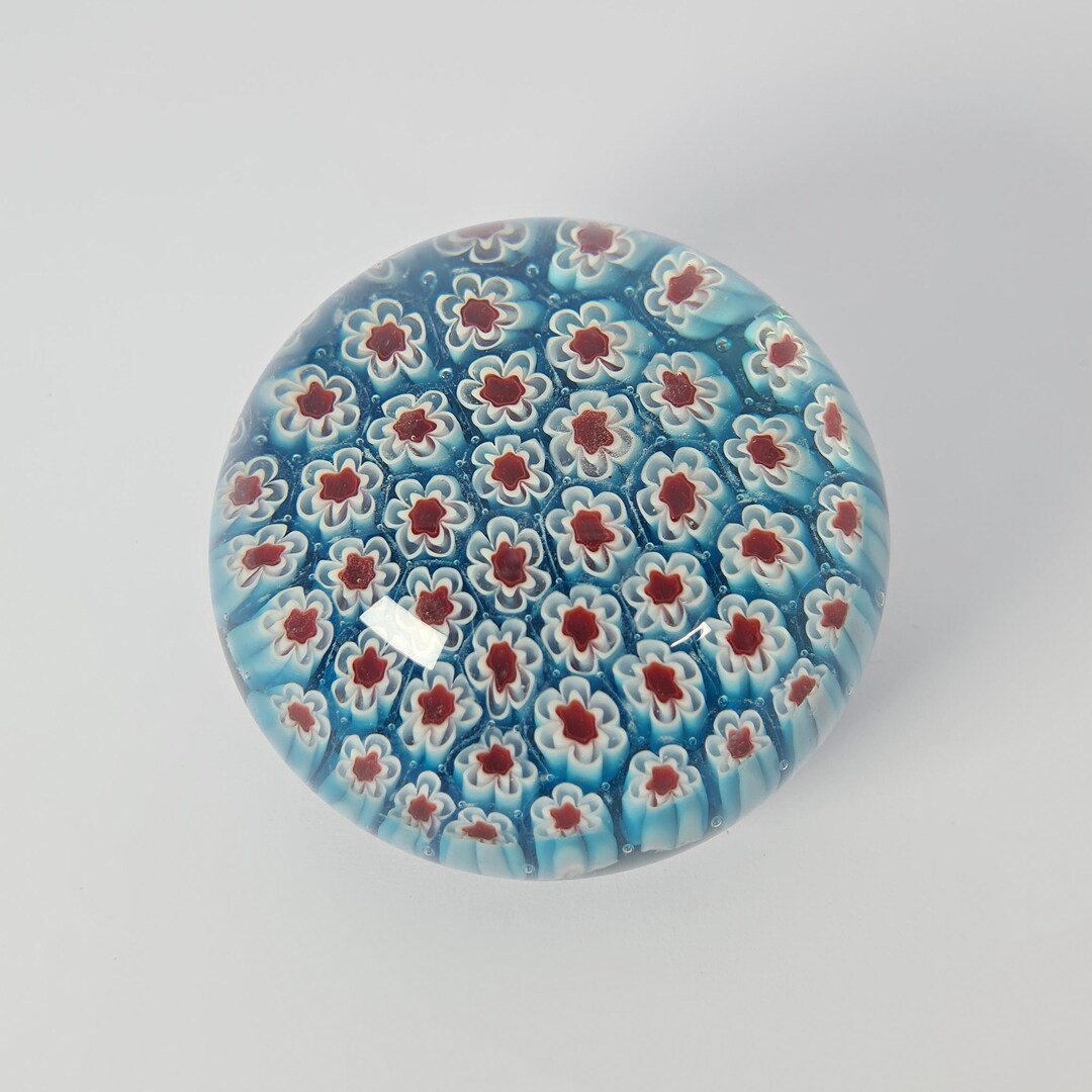 Vintage Small Milliefiori Glass Paperweight, Handmade Cane Glass Art ...