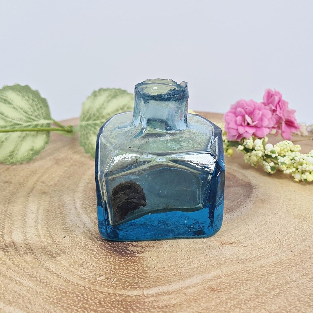 Blue Vintage Ink Bottles, Victorian Glass Inkwell, 1980s Writing Gift ...