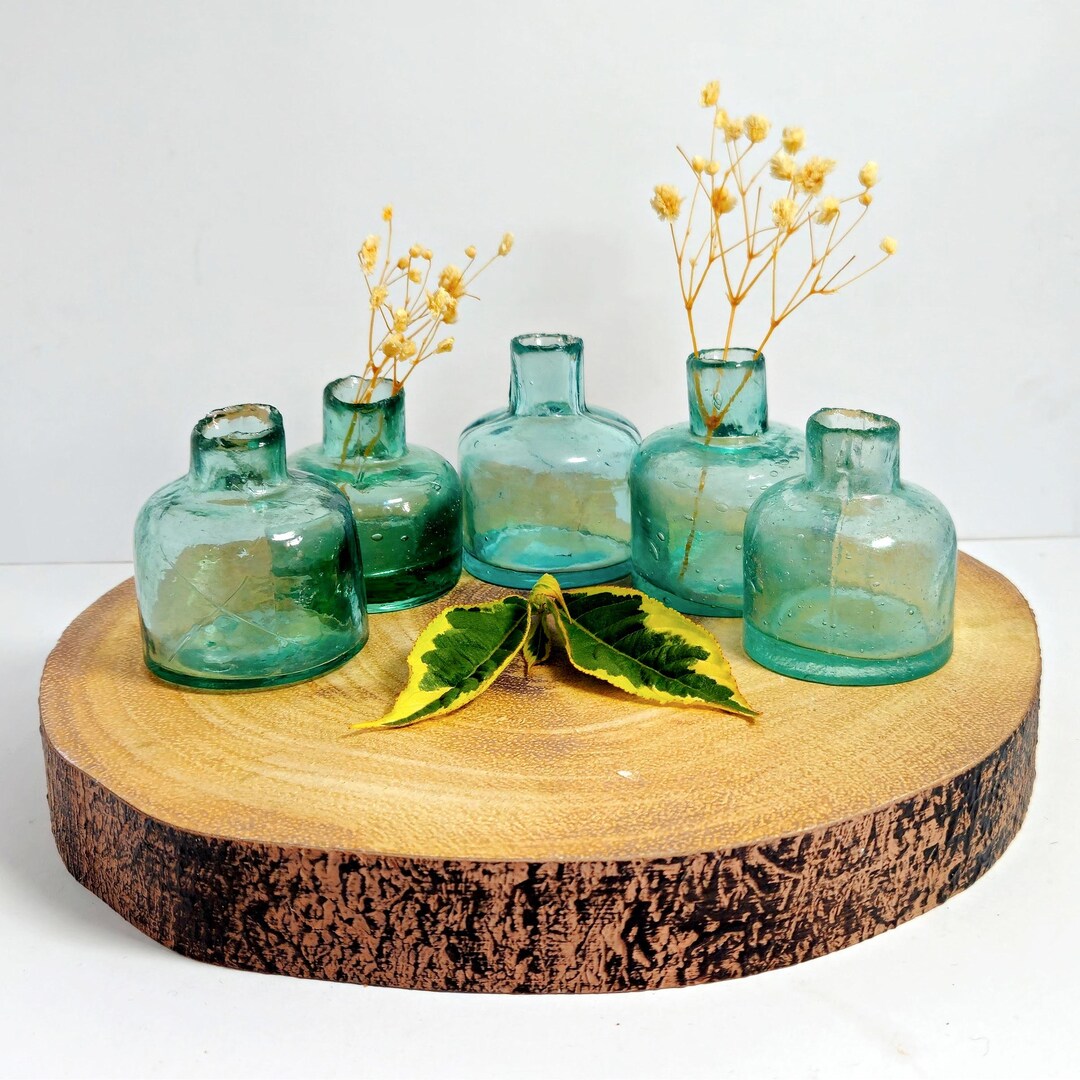 Vintage Ink Pots, Round Glass Ink Bottles, Old Antique Inkwell Jars ...