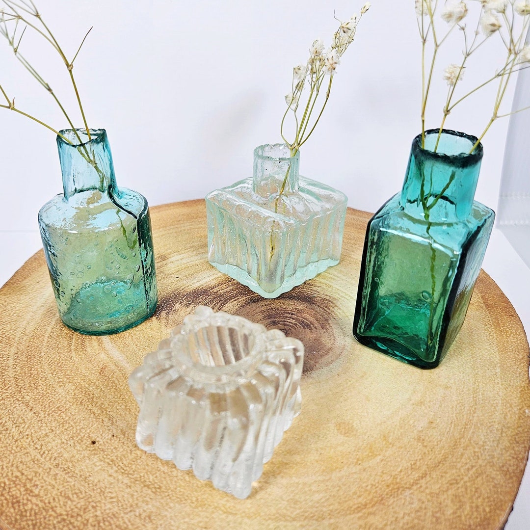 Vintage Desk Ink Bottles, Victorian Glass Inkwell, Antique Quill Ink ...