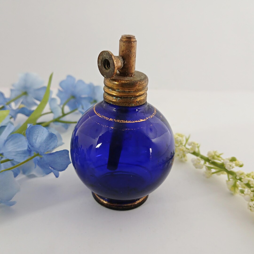 Vintage Blue Glass Perfume Bottle, Small Antique Atomiser Scent Bottle ...