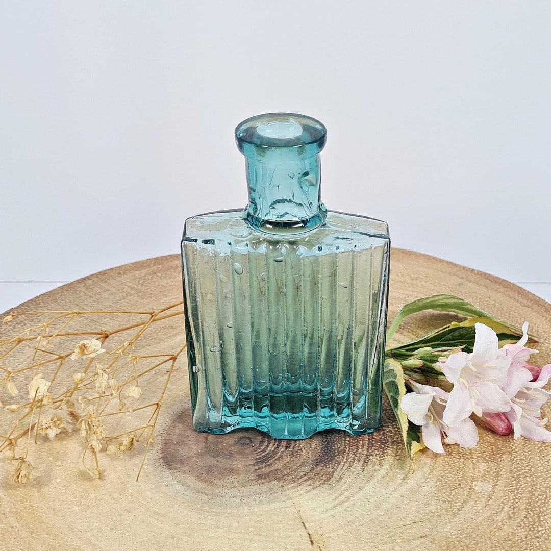 Vintage Perfume Bottle, Antique Glass Scent Bottle, Aqua Glass ...
