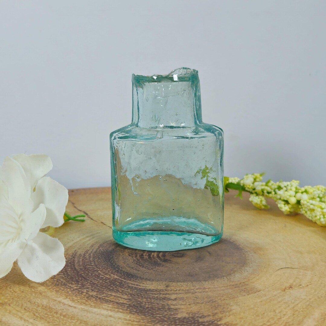 Antique Aqua Glass Ink Bottle, Oval Inkwell, Victorian Collectible - Etsy