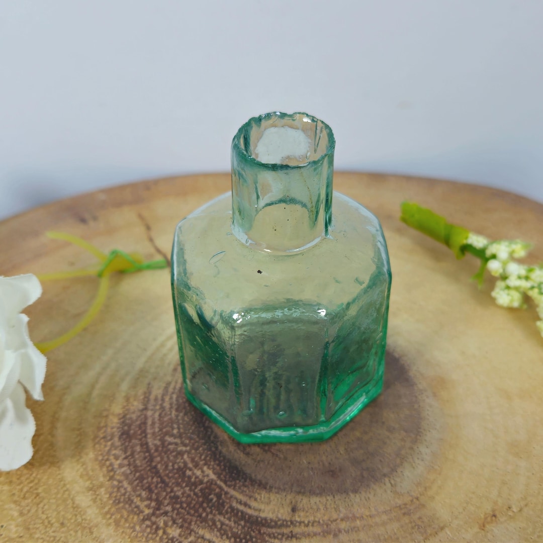 Victorian Aqua Glass Inkwell, Antique Octagonal Ink Bottle - Etsy