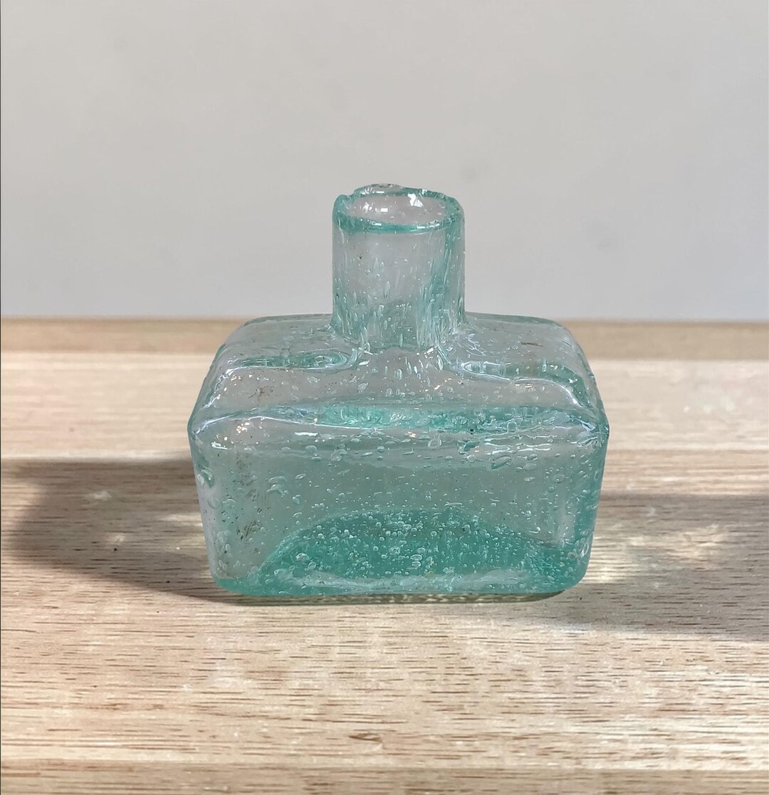 Vintage Aqua Glass Inkwell, Boat Shape Victorian Ink Pot, Hand-blown ...