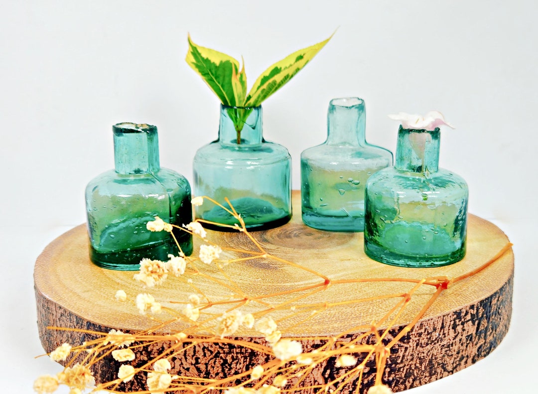 Round Antique Ink Pots, Vintage Glass Ink Bottles, Old Inkwell Jars ...