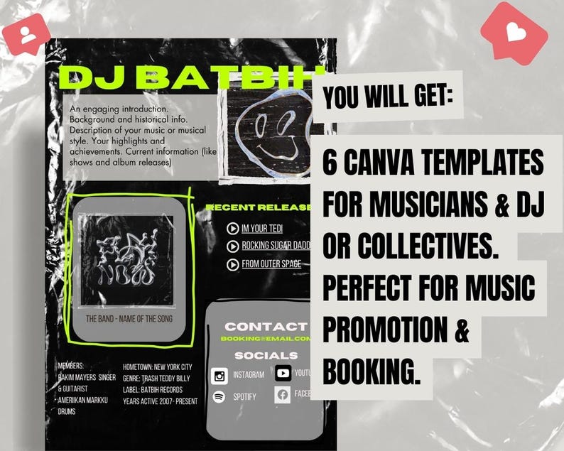 Musician Press Kit Canva Template / Media Kit Manager Package / Canva ...