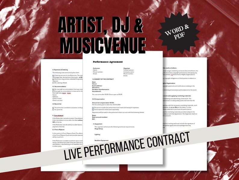 Live Performance Contract Template for Artists | Venues | Musicians ...