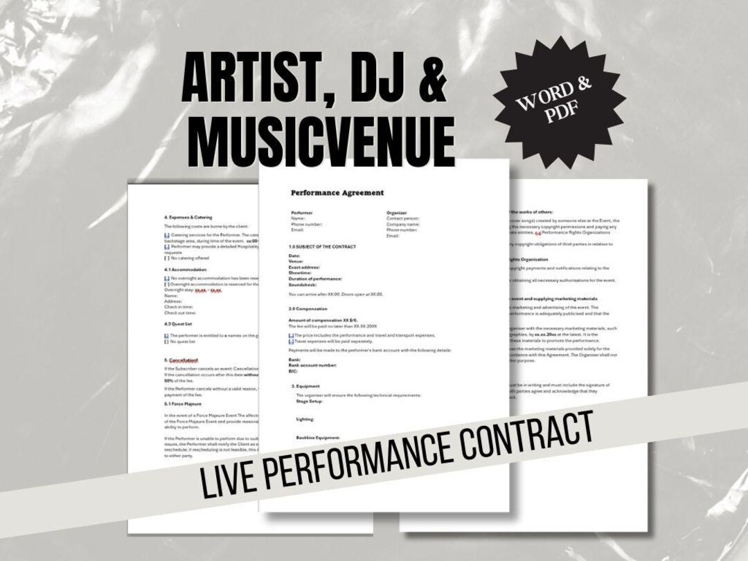 Live Performance Contract Template for Artists | Venues | Musicians | Djs | Event Organizers ...