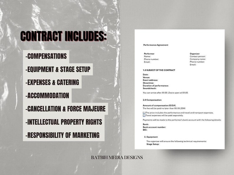 Live Performance Contract Template for Artists Venues Musicians Djs ...