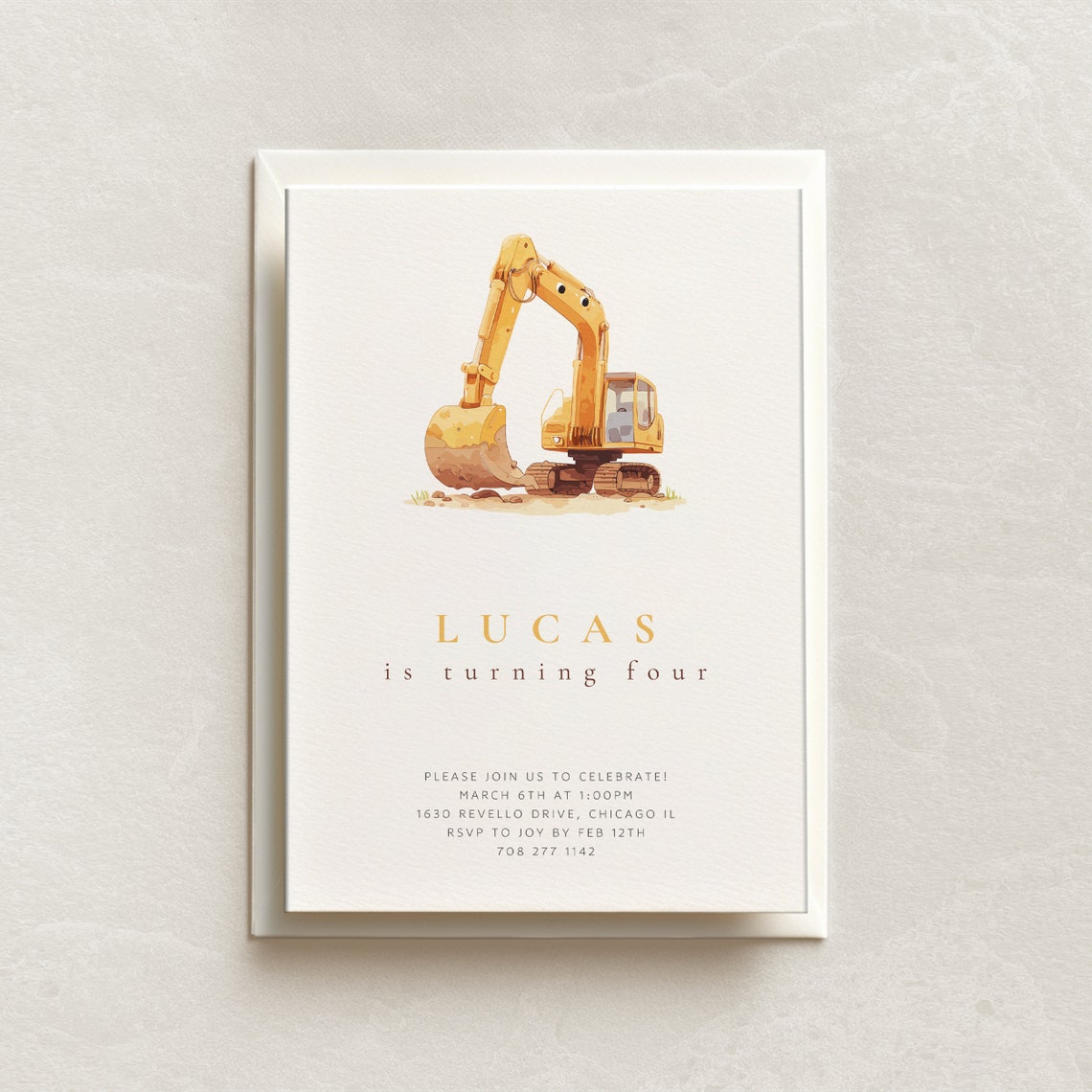 Excavator Birthday Invitation Template: Construction Party Theme (canva ...