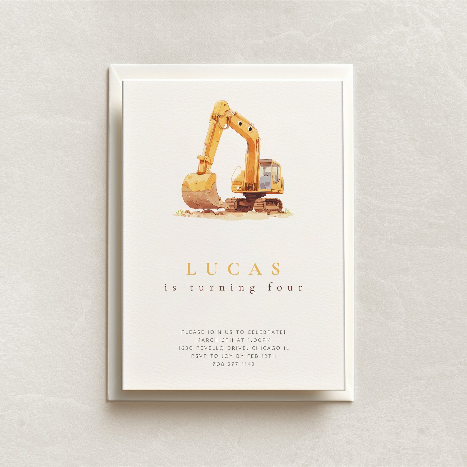 Excavator Birthday Invitation Template: Construction Party Theme (canva ...