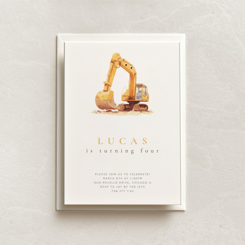Excavator Birthday Invitation Template: Construction Party Theme (canva ...