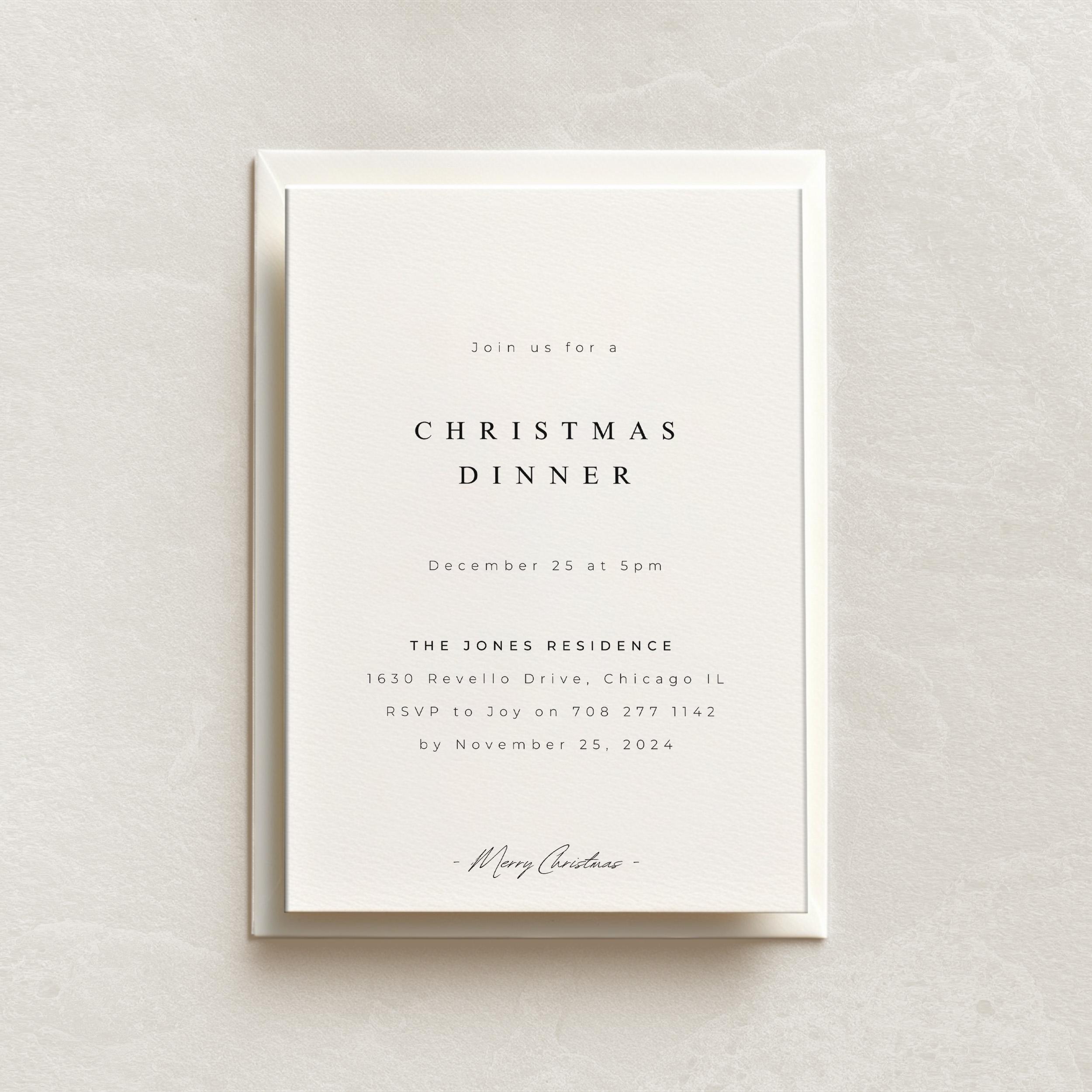 Editable Christmas Dinner Invitation Template, Modern Minimalist ...