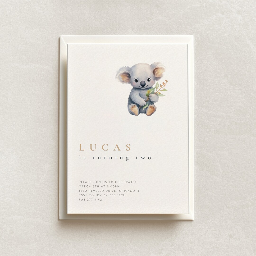 Editable Koala Birthday Invitation Template Australian Animal Kids ...