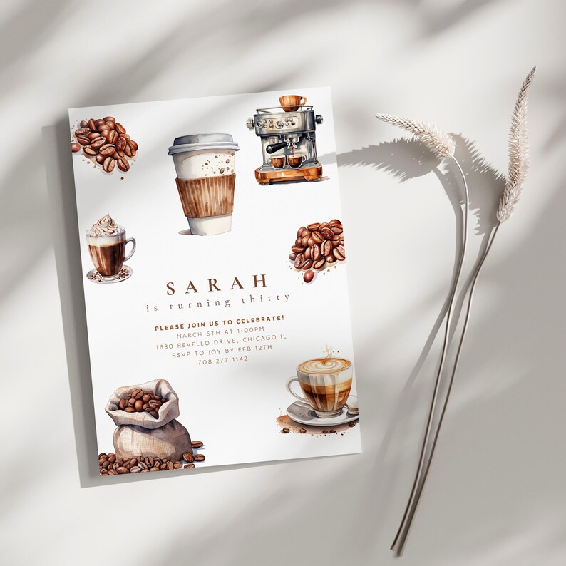 Editable Coffee Latte Birthday Invitation Template Boho Simple Birthday ...