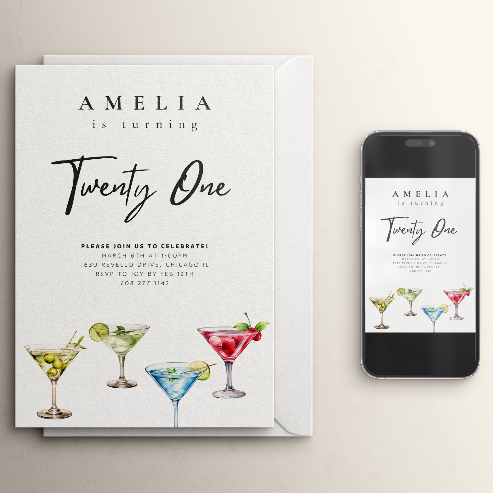 21st Birthday Invitation Template, Canva Editable Template Twenty One ...