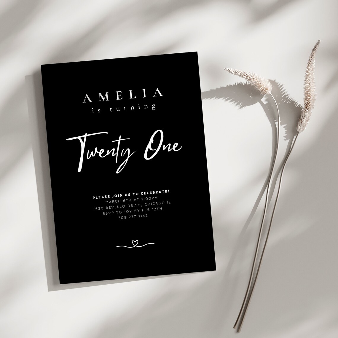 Editable 21st Birthday Invitation Template Twenty First Party Invite ...