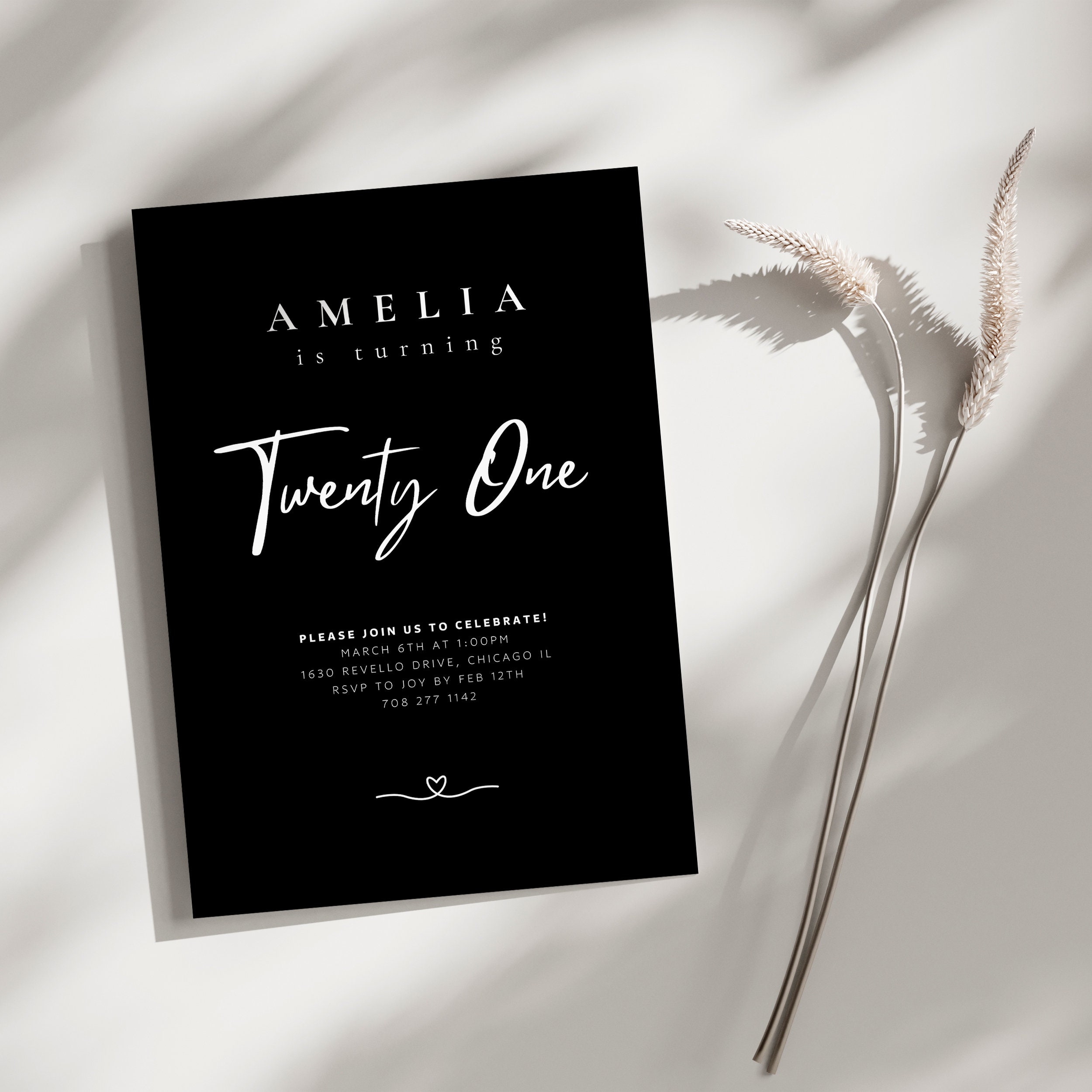 Editable 21st Birthday Invitation Template Twenty First Party Invite ...