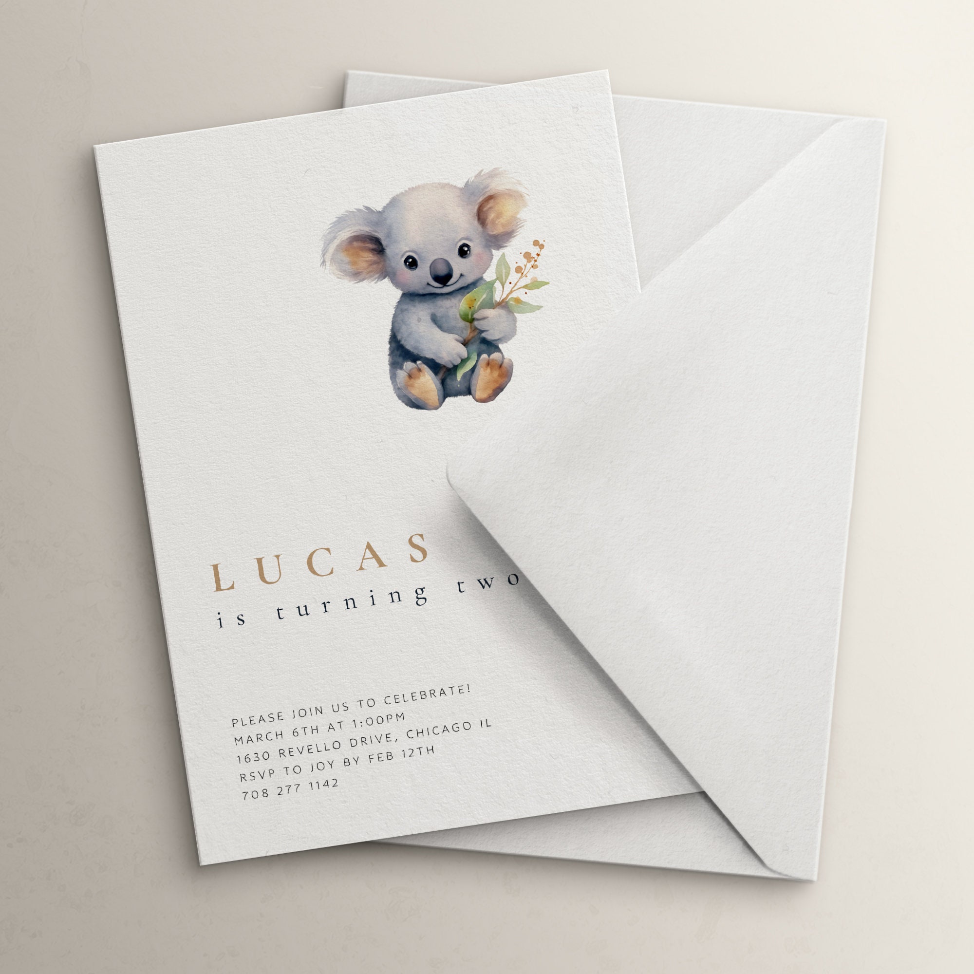 Editable Koala Birthday Invitation Template Australian Animal Kids ...