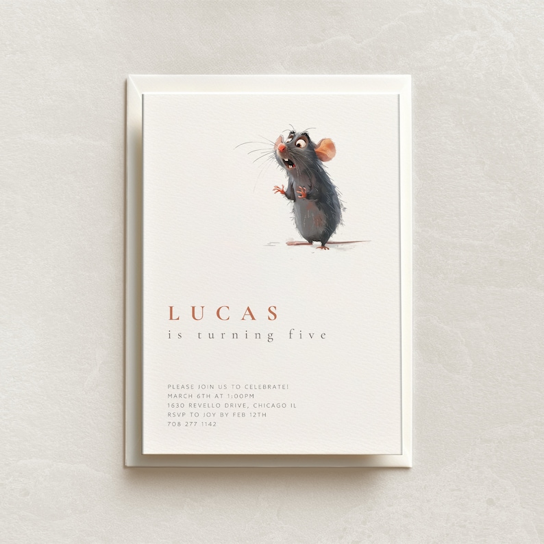 Editable Cute Rat Birthday Invitation Template Pet Rat Kids Party Theme ...