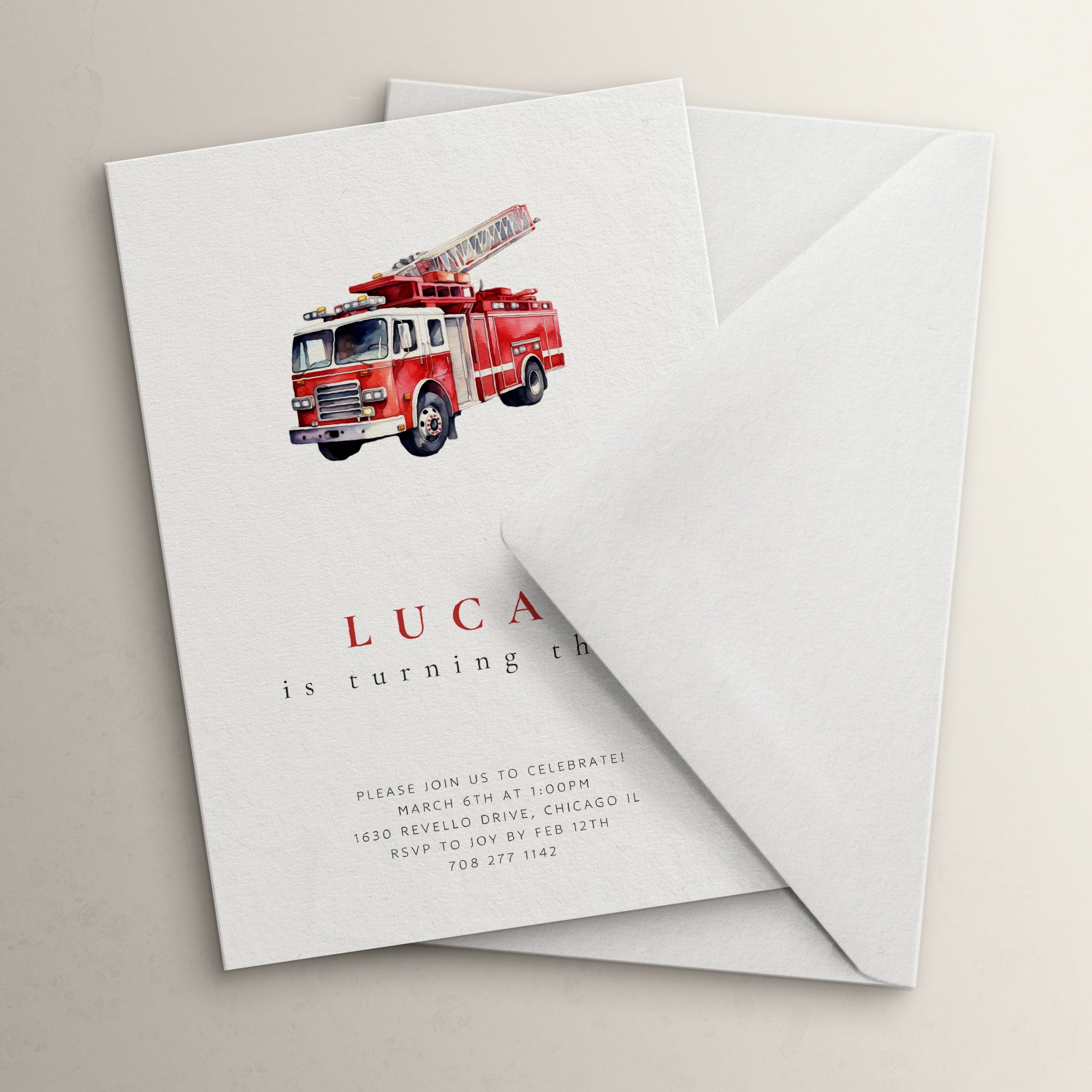 Editable Fire Truck Birthday Invitation Template Fire Engine Kids Party ...