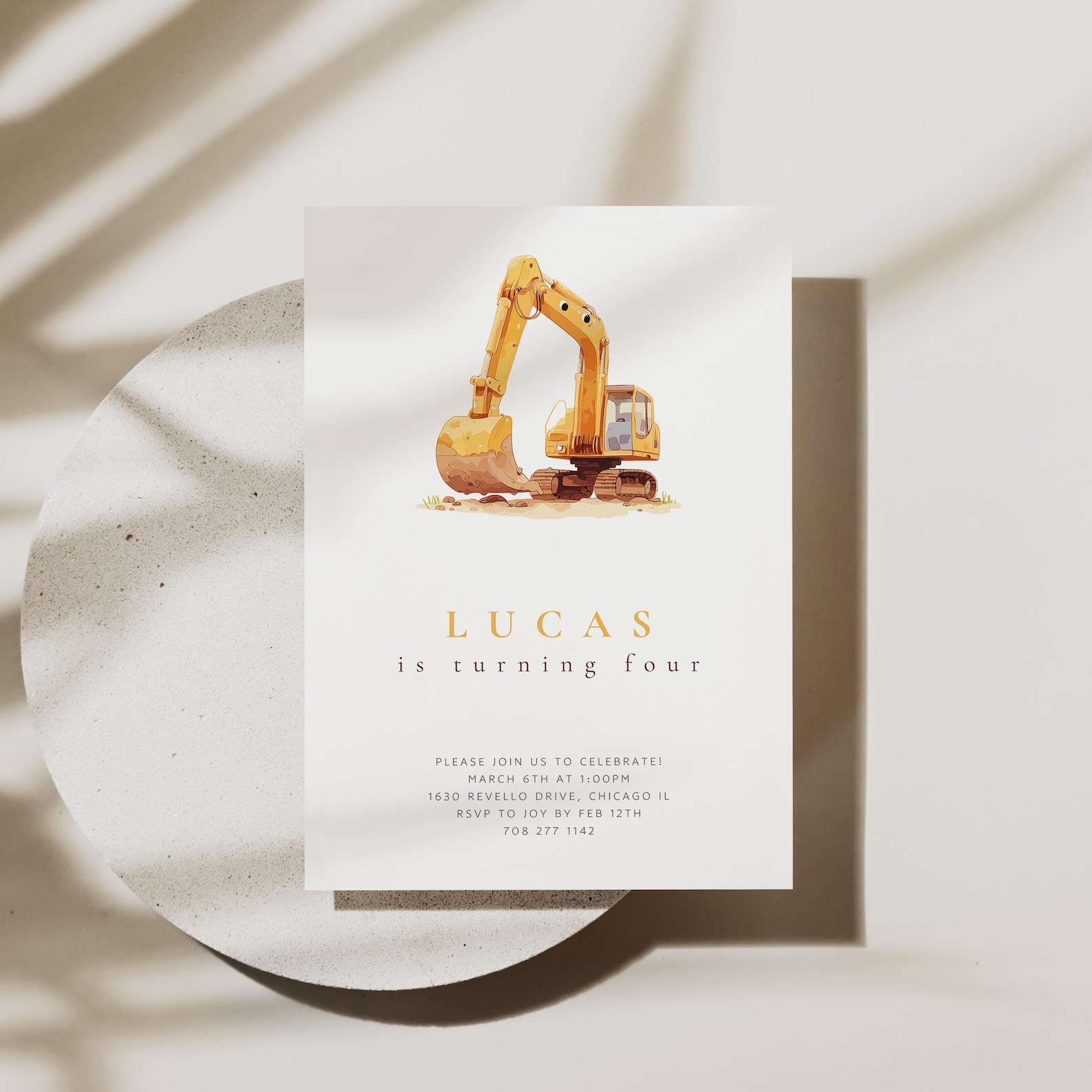 Excavator Birthday Invitation Template: Construction Party Theme (canva ...