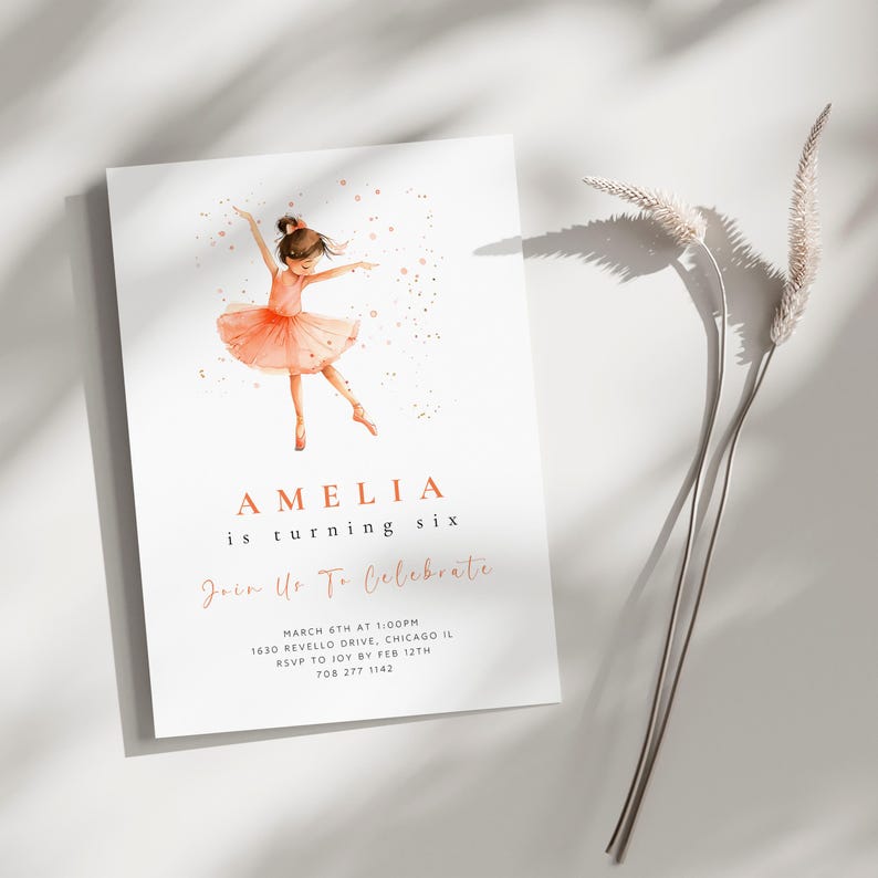 Ballerina Birthday Invitation Template, Girl Ballet Party Invite ...