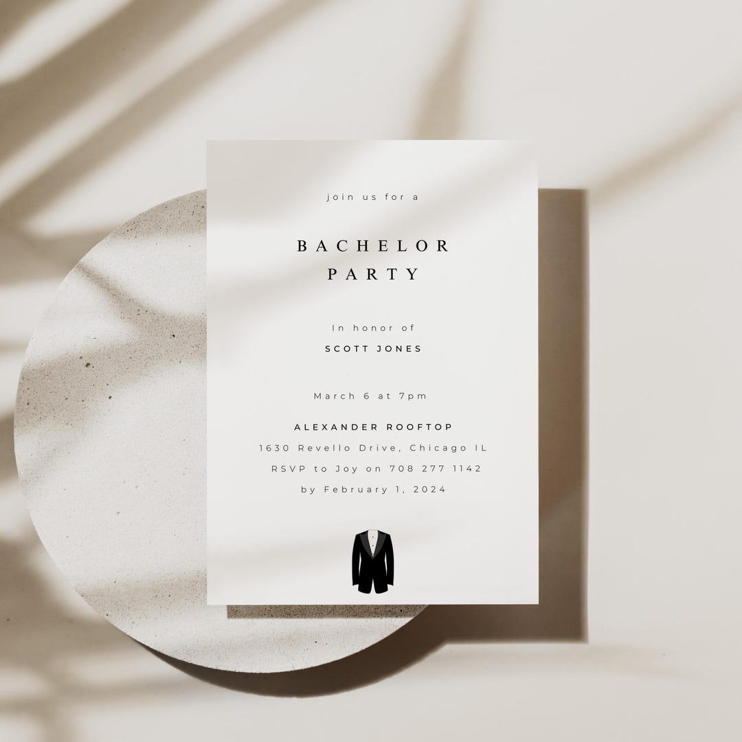 Editable Bachelor Party Invitation Template, Modern Minimalist ...