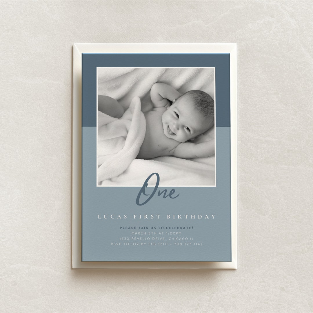 Baby 1st Birthday Invitation Template Baby Personalized Photo Invite ...