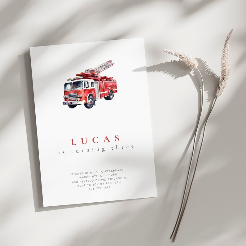 Editable Fire Truck Birthday Invitation Template Fire Engine Kids Party ...