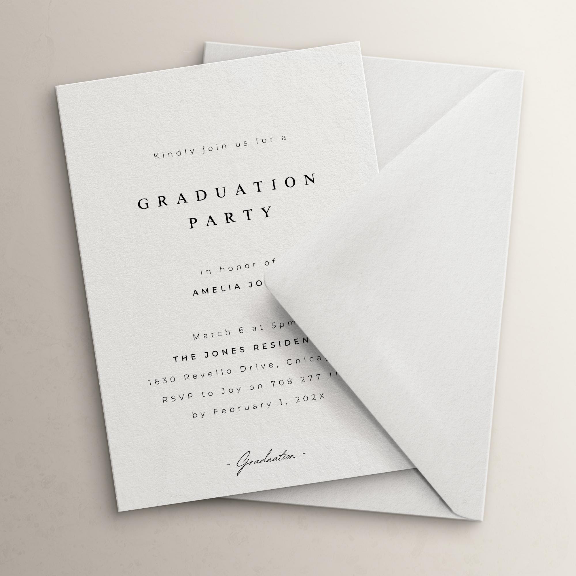 Editable Graduation Party Invitation Template, Modern Minimalist ...