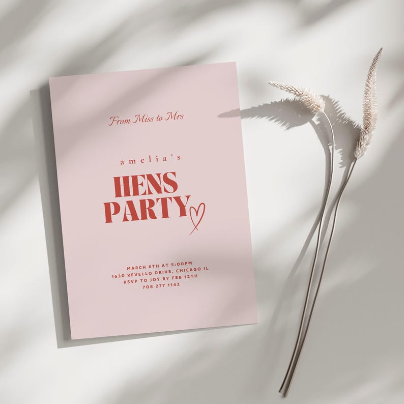 Retro Hens Party Invitation Template: Pink & Red Bachelorette Itinerary ...