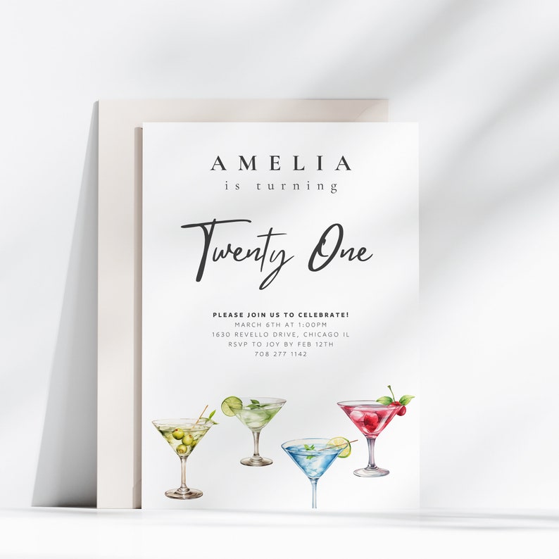 21st Birthday Invitation Template, Canva Editable Template Twenty One ...