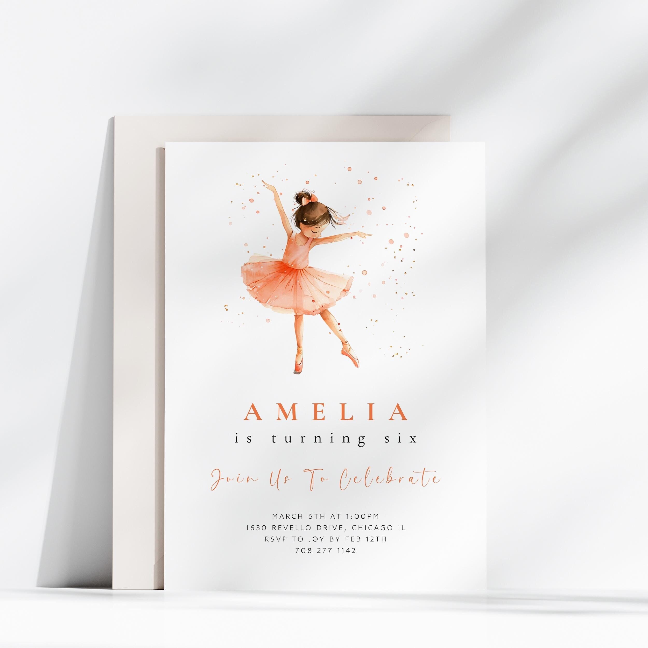 Ballerina Birthday Invitation Template, Girl Ballet Party Invite ...